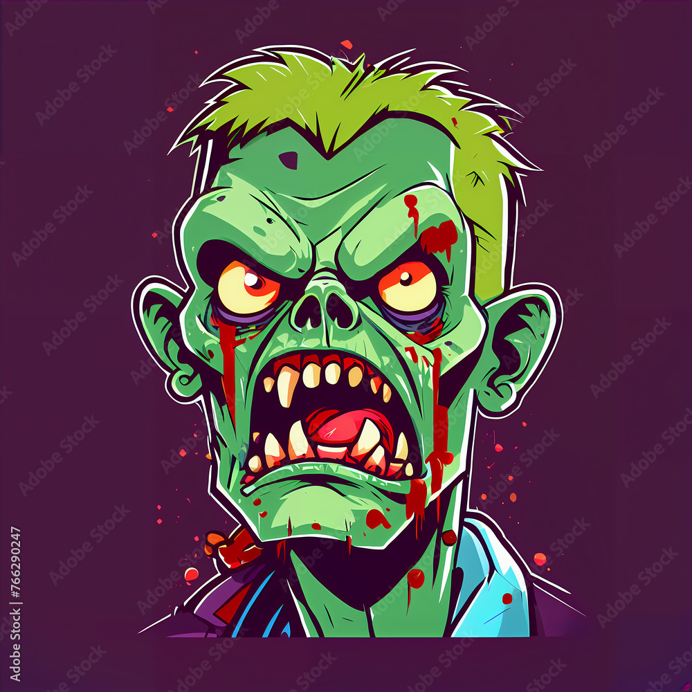 This colorful, cartoonish zombie wears a bowtie and a suit. Its green ...