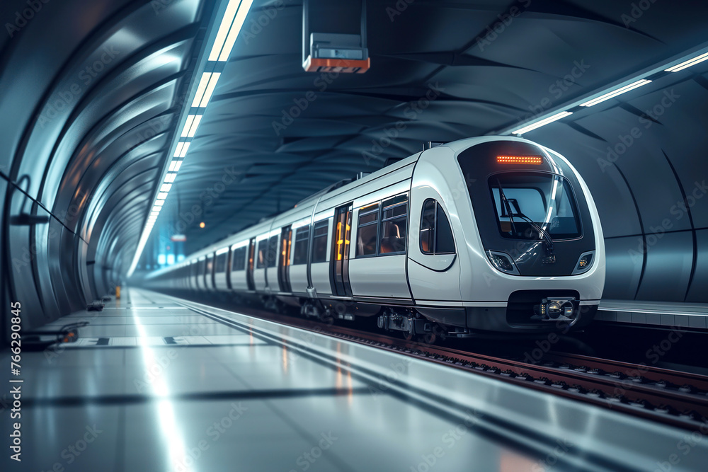 Under subway is sleek new modern futuristic wagon train metro system ...