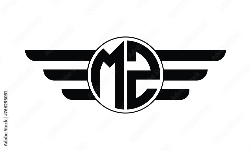 MZ initial letter circle wings icon gaming logo design vector template ...
