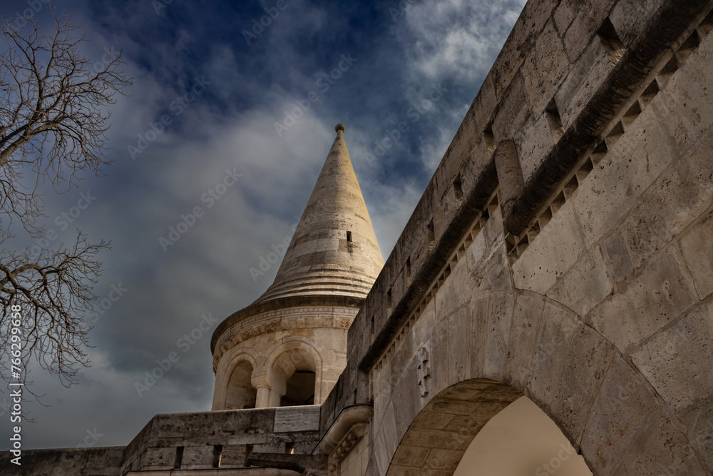 Fisherman's Bastion in Budapest (hungarian: Halszbstya), structure with ...
