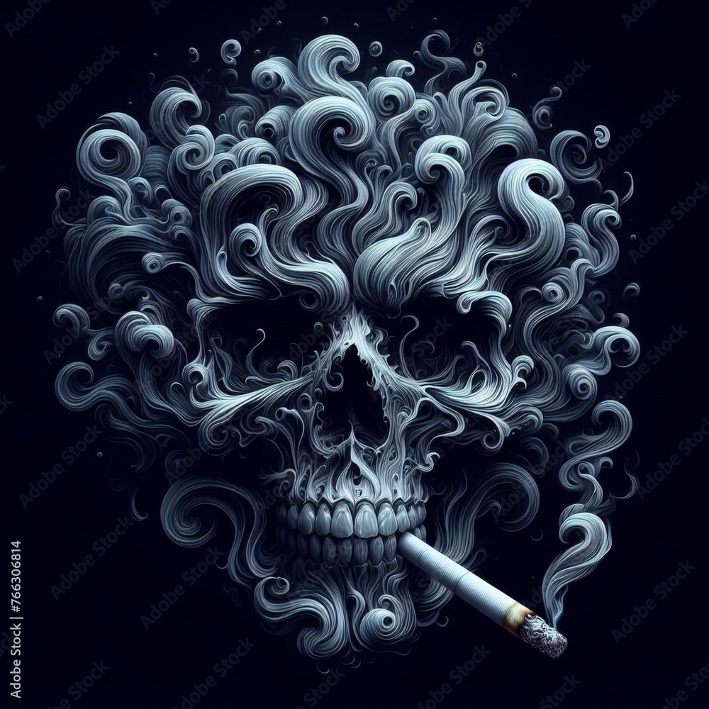 Smoke shaping a skull with a lit cigarette - A haunting visual metaphor ...