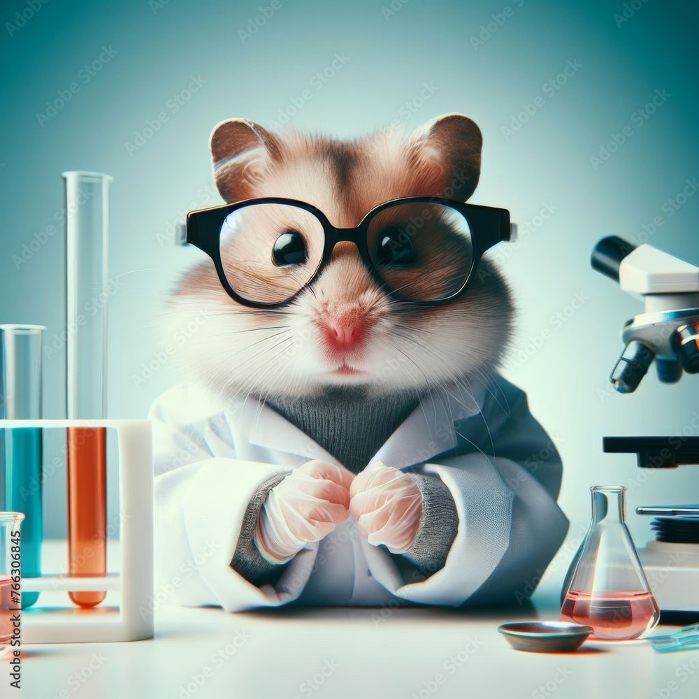 Intelligent hamster with lab equipment - This image captures an ...