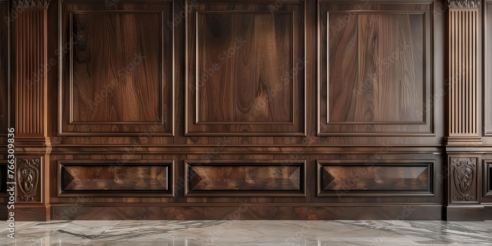 empty room with brown natural wood wall panels background with ceramic ...