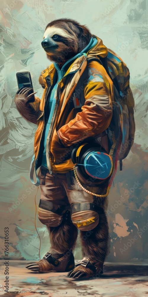 Giant sloth, in modern clothes Anthropomorphic concept, background ...