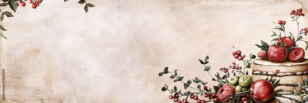 Watercolour illustration showing an old page with recipes from a bakery ...