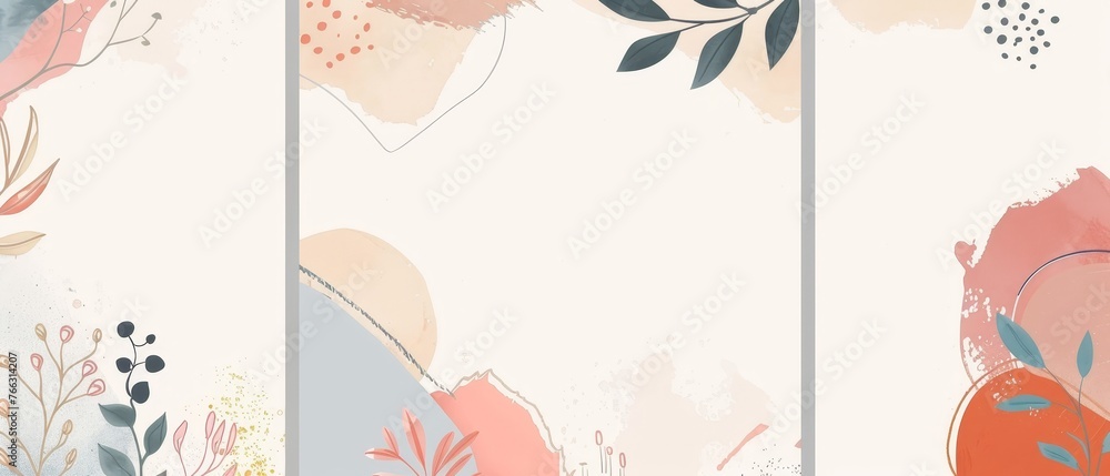 Set of wedding invitation cards with flowers and hydrangeas. A5 ...