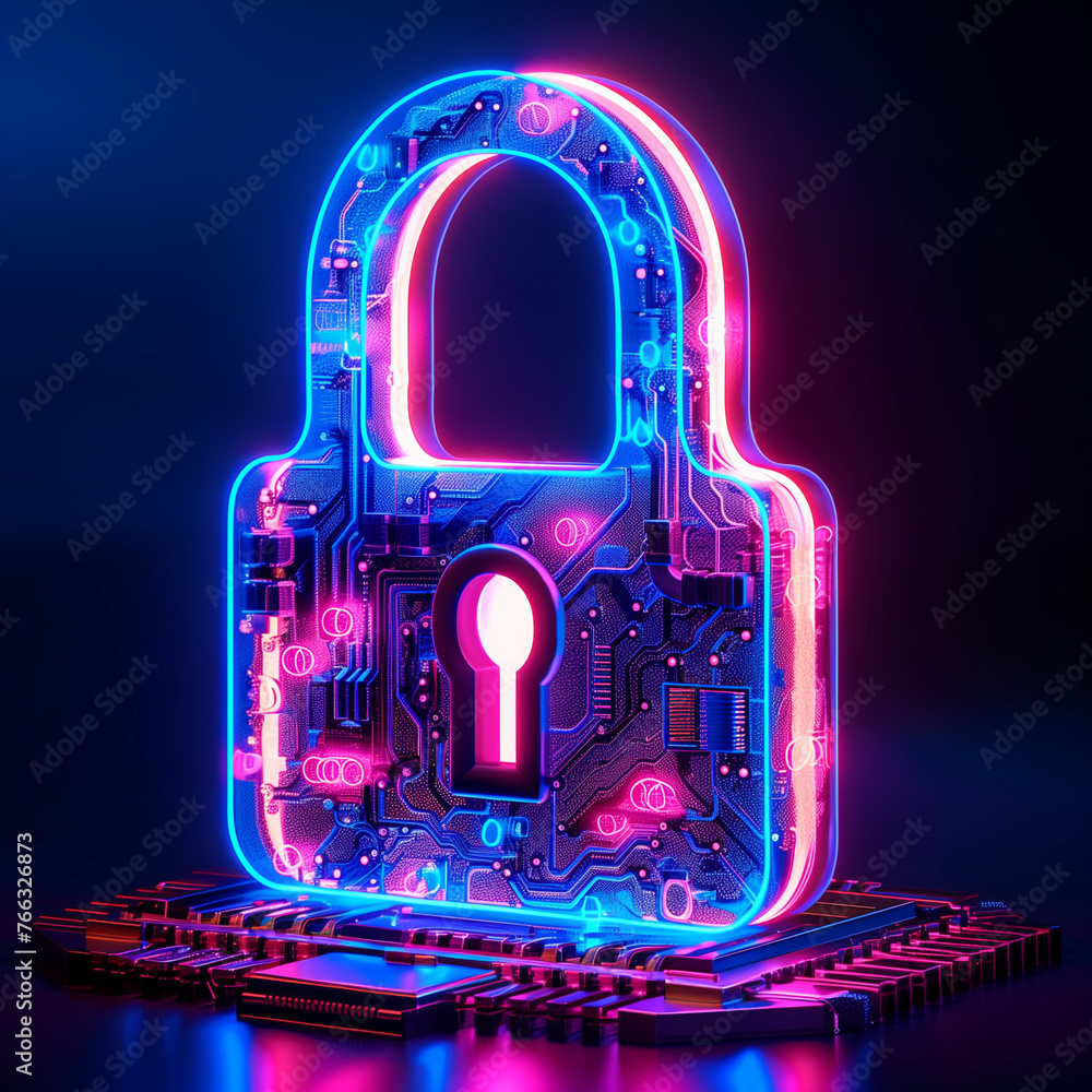 Foto de cadenas de cybersécurité informatique tenant debout en métal 3D ...
