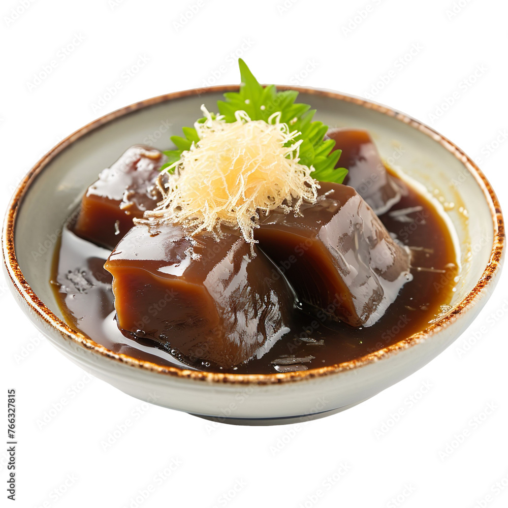 front view of Ankimo (monkfish liver) with ponzu sauce and grated ...