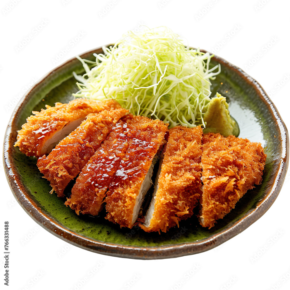 front view of Tori Katsu (Japanese chicken katsu) with a golden crispy ...