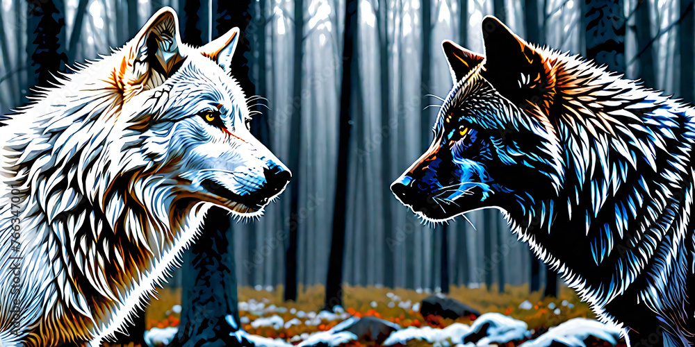 Foto de white wolf and black wolf - duel of good and evil concept art ...