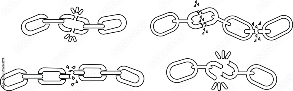 Black broken chain set. Vector, Chain link broken sign on transparent ...