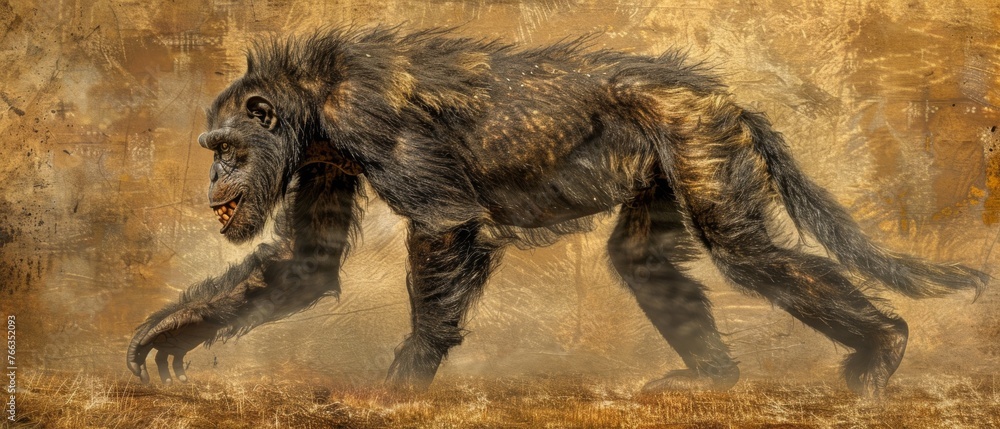 Digital art of a long-necked creature with claws on its hind limbs and ...