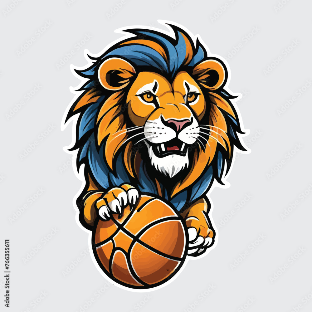 clip art vector isolated, lion playing basketball Stock Vector | Adobe ...