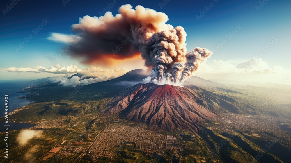 Massive volcanic eruption looming over region - Imposing image of a ...