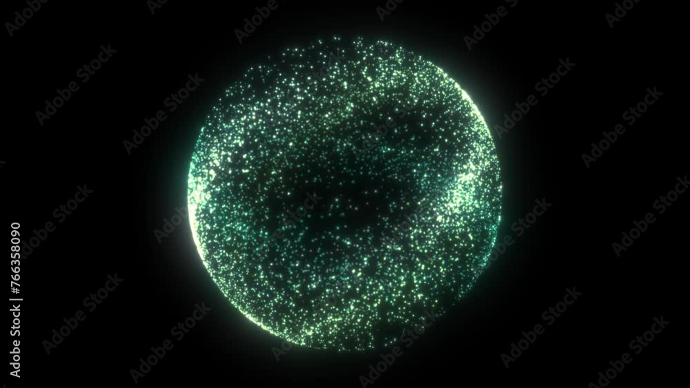 Bright glowing rotating particles 3d sphere in universe. Abstract ...