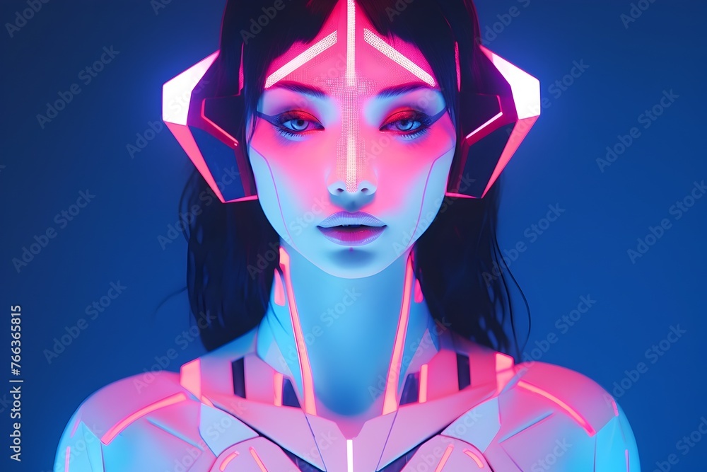 Neon Glow Cyberpunk: A Cyborg Asian Woman Illustrator's Futuristic ...