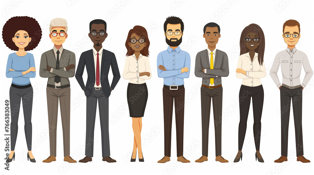 Animated diverse characters posing in a row for a picture. DEIB concept ...