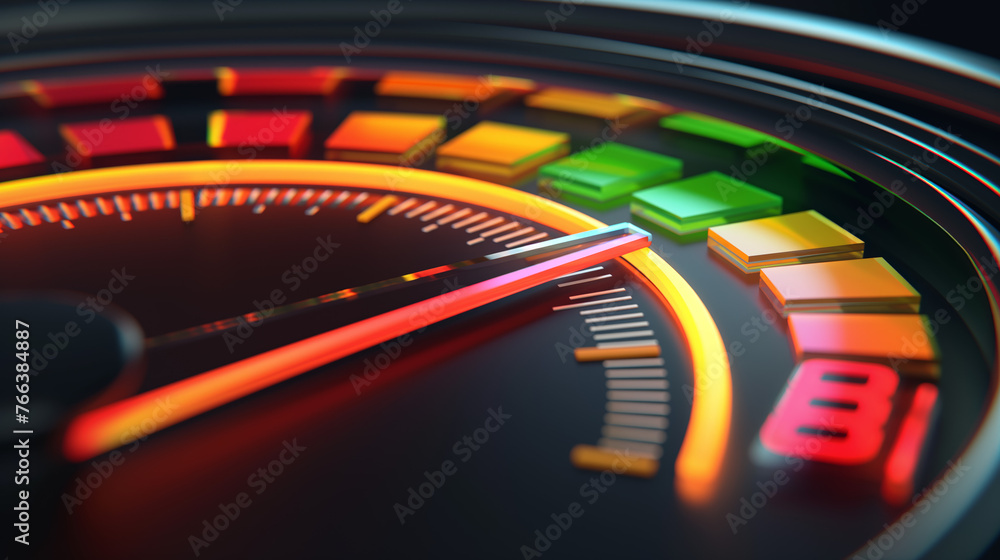 RPM meter with green,red and yellow lights. Speed gauge. Speed limit ...