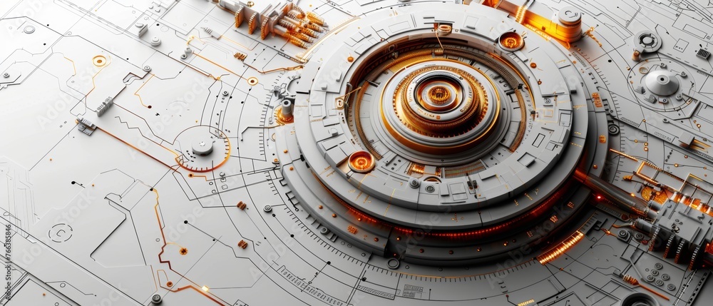 Diagram of a mechanical mechanism with circles and geometric parts ...