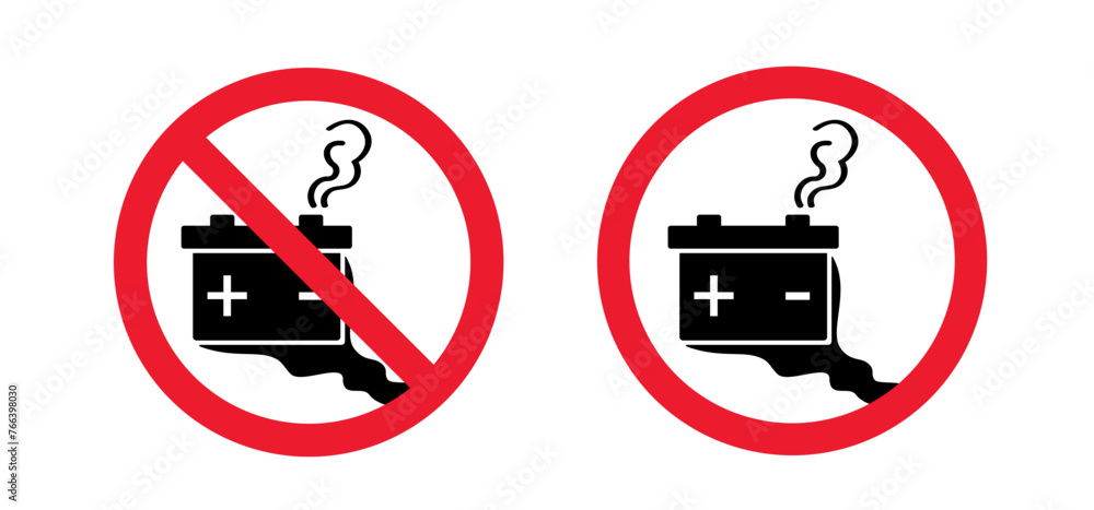 Stop battery acid, leaking batteries. Electrical voltage warning ...