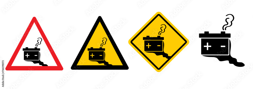 Stop battery acid, leaking batteries. Electrical voltage warning ...