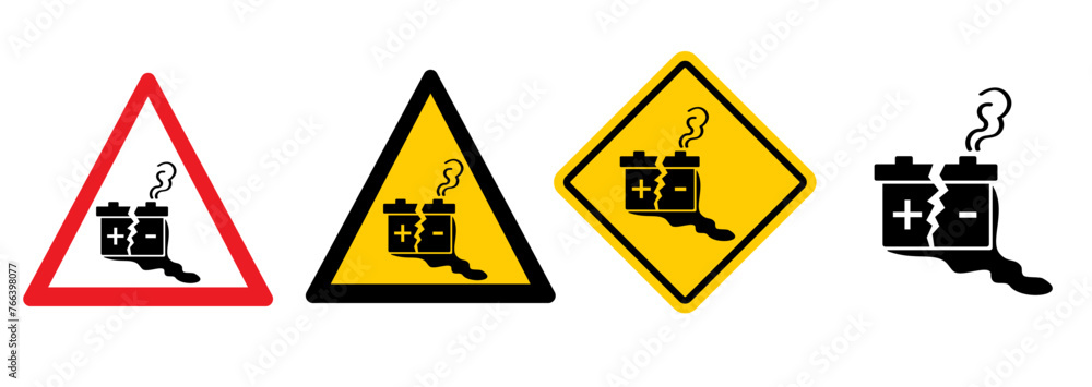 Stop battery acid, leaking batteries. Electrical voltage warning ...