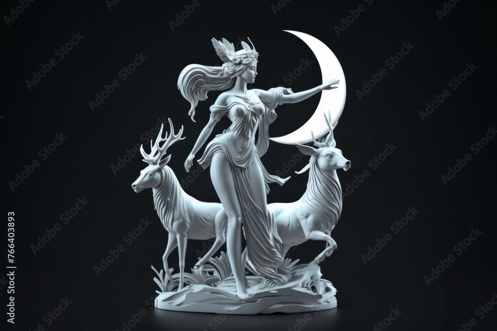 Fictional Godess Diana or Artemis with her deer, Godess of the hunt ...