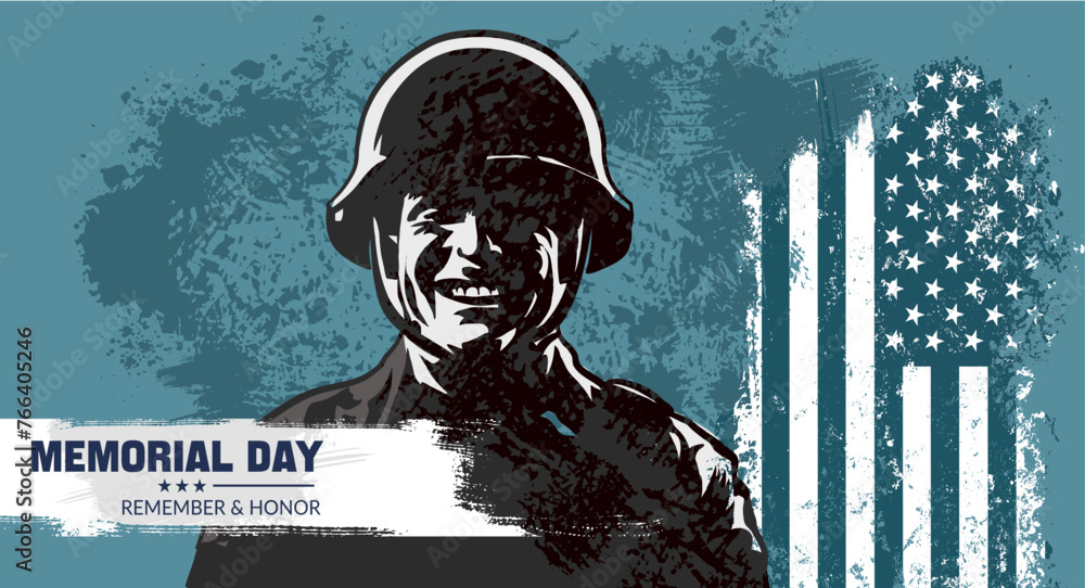 Memorial day , Remember and honor. Silhouette of a smiling soldier in a ...