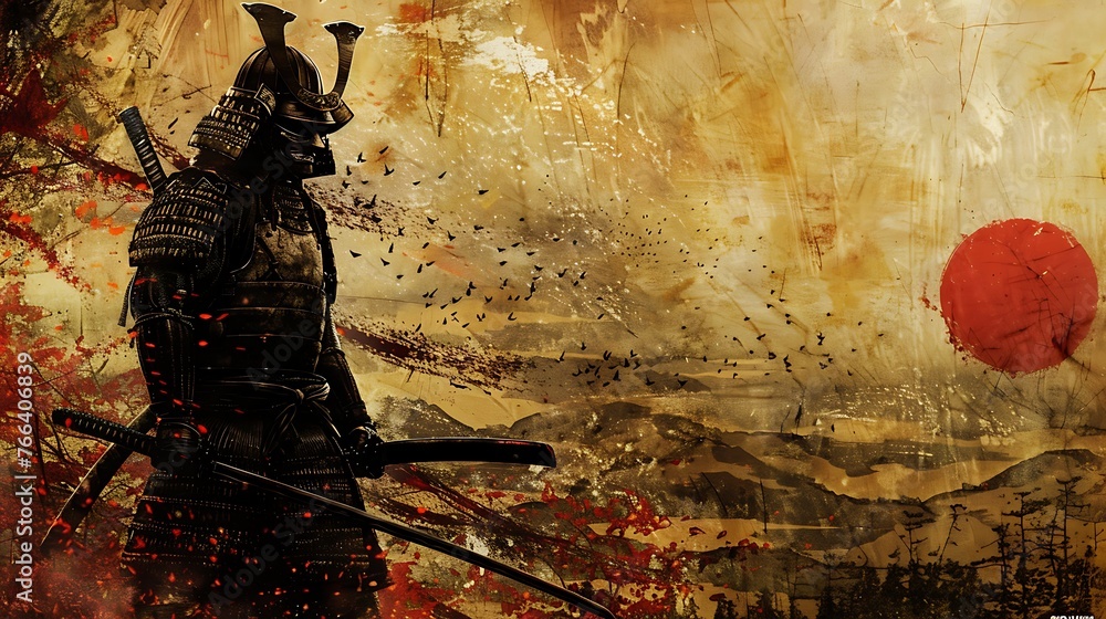 Ultrawide samurai wallpapper background dekstop Stock Illustration ...