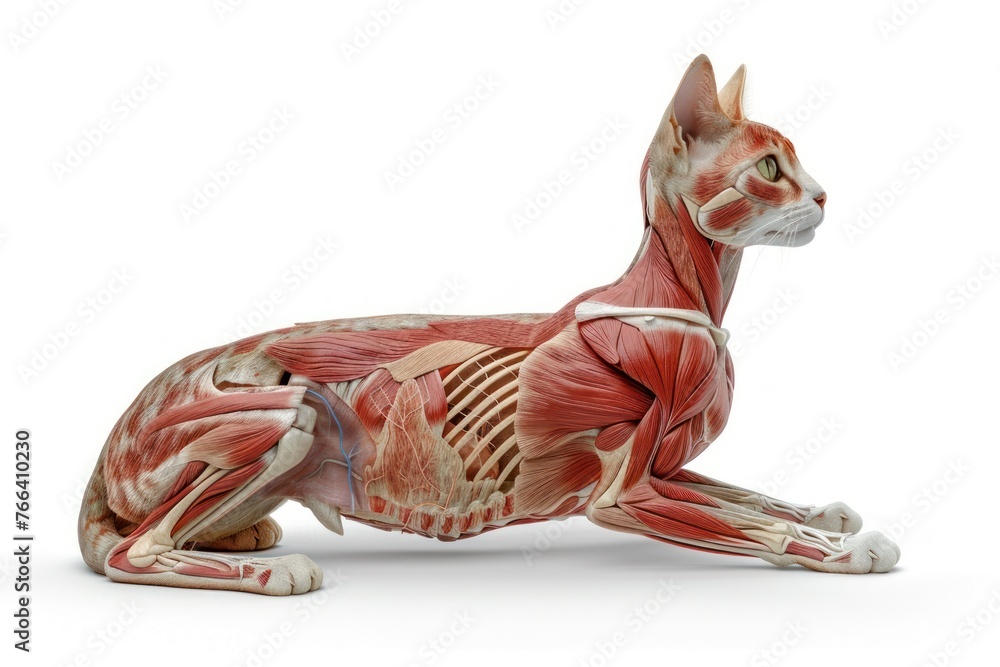 cat anatomy showing body and head, face with muscular system visible ...