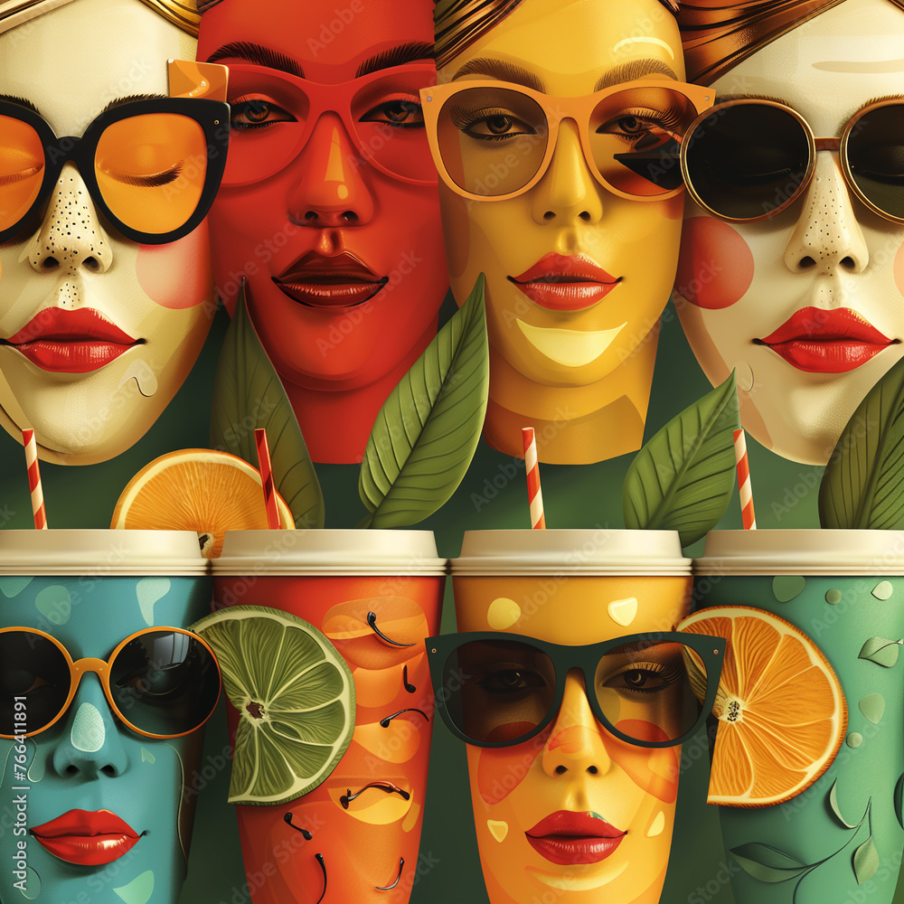 variety of boba tea with cute faces, in different styles and shapes ...