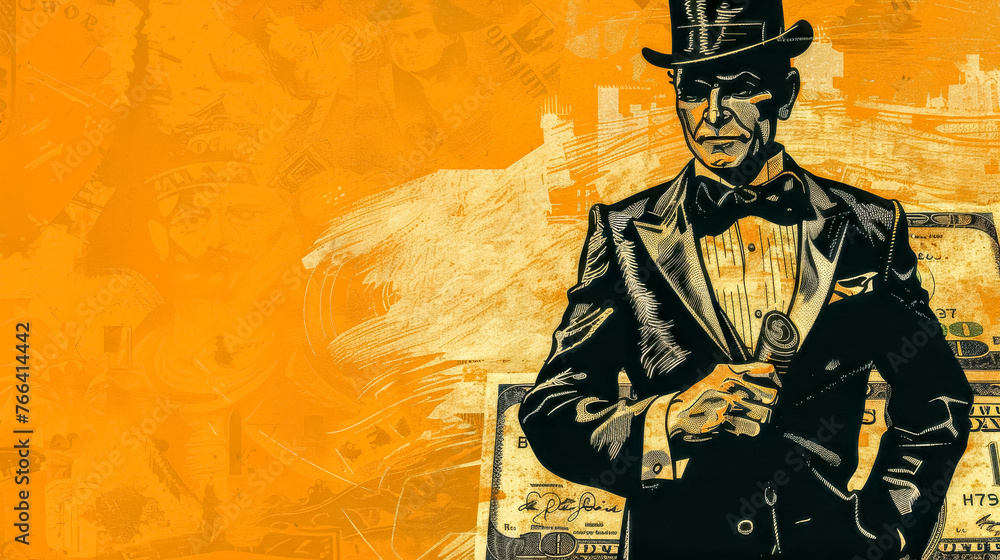 Stylized illustration of a classic gangster figure in a suit, with ...