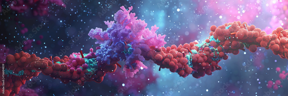 Vivid digital artwork depicts twisting DNA helix with vibrant pink and ...