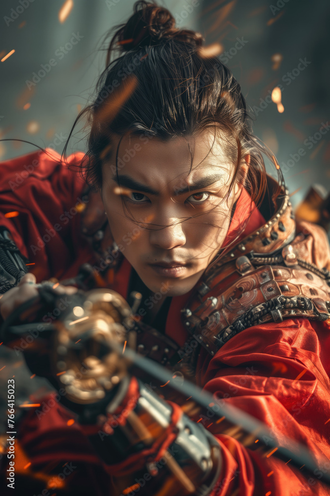 Digital art of samurai with a katana. Fantasy scene of japanese male ...