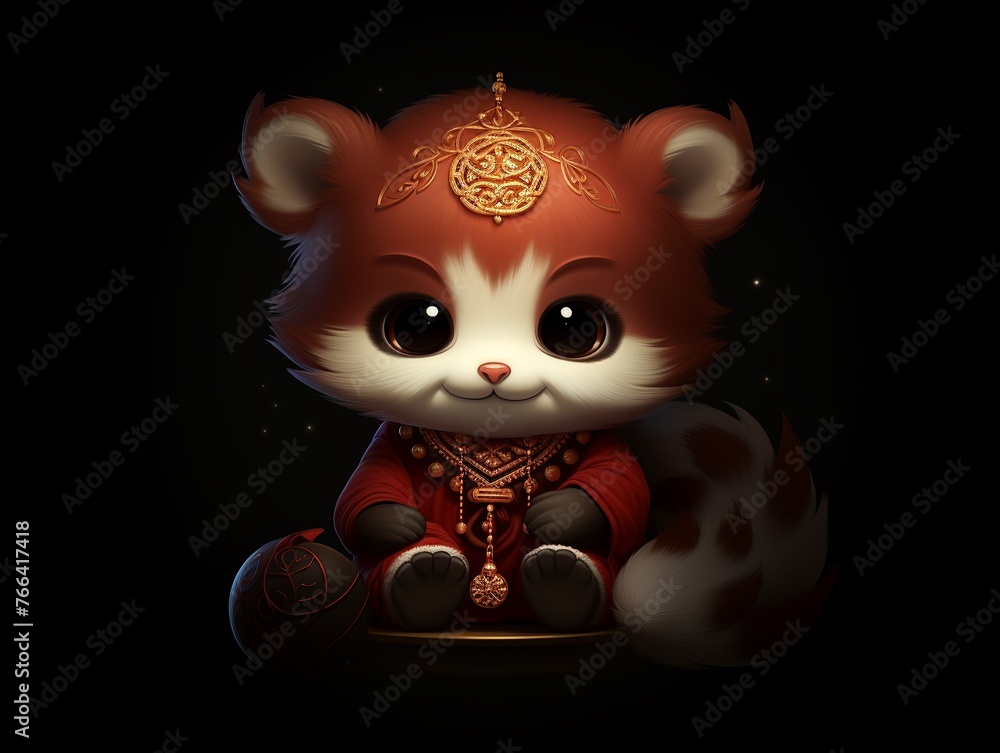 Little god of darkness red panda form weaving spells under a crescent ...