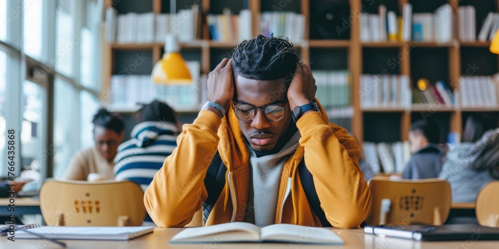 Student, mental health and depression with anxiety, burnout and sad for ...