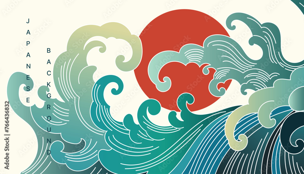 Vecteur Stock Luxury japanesestyle background vector. Ocean wave and ...