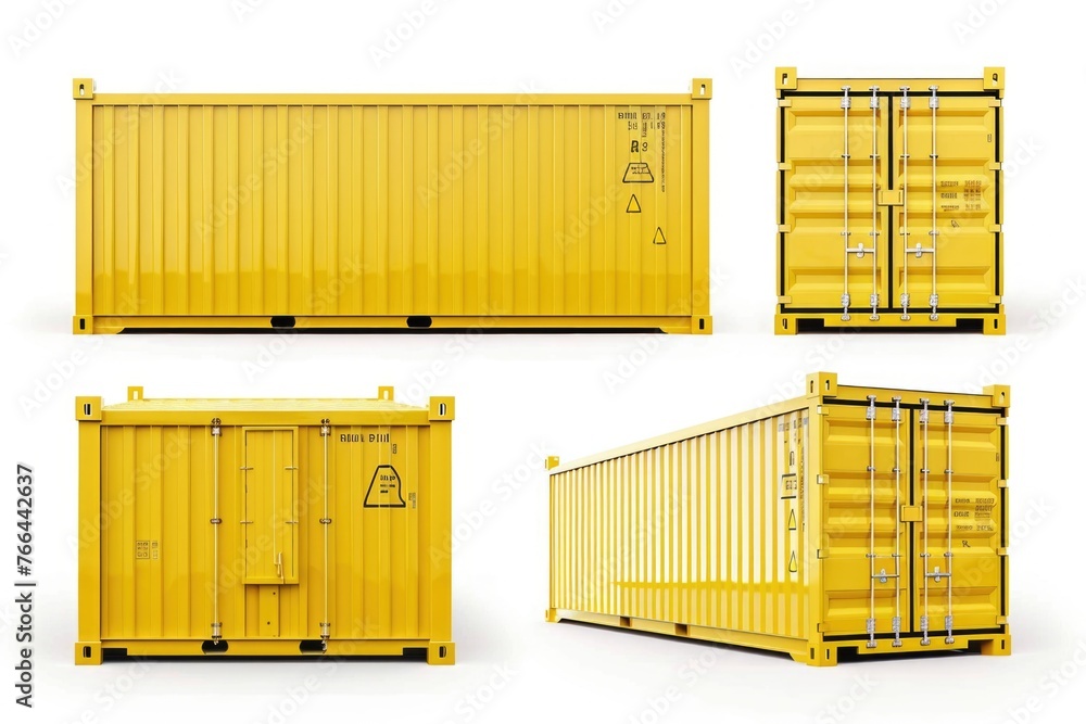 Four yellow shipping containers on a plain white background. Great for ...