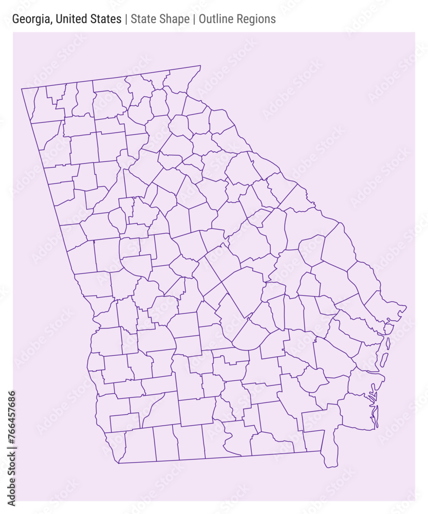 Georgia, United States. Simple vector map. State shape. Outline Regions ...