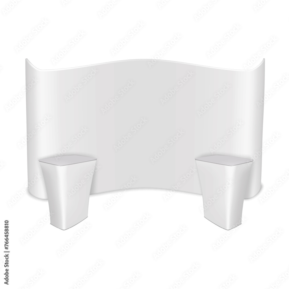 Exhibition set template. Blank white tradeshow stretch fabric cover ...