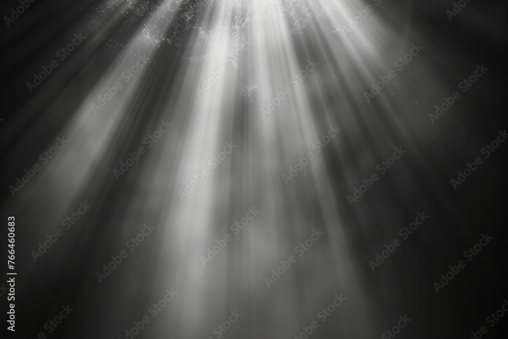 Black and white texture with rays of light. Sun beams. God rays ...