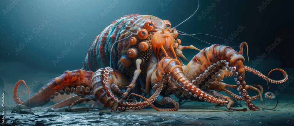 A dramatic 3D visualization of a giant isopod caught in a battle with a ...