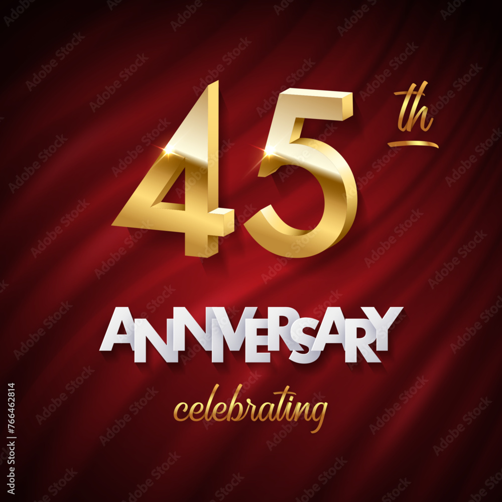 45 golden numbers, Anniversary white paper text and Celebrating word ...