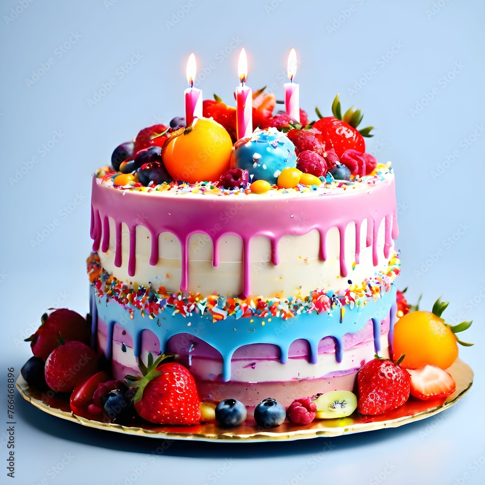 Cake Design, multicolor cake nice design with sugar flowers, birthday ...