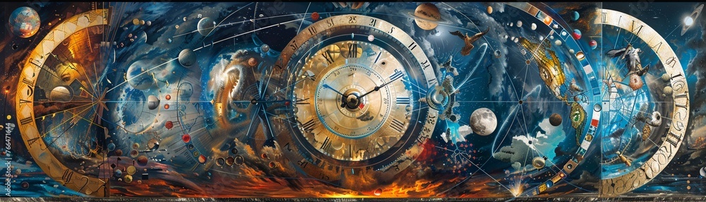 Fuse cultural symbols representing time from around the world into a ...