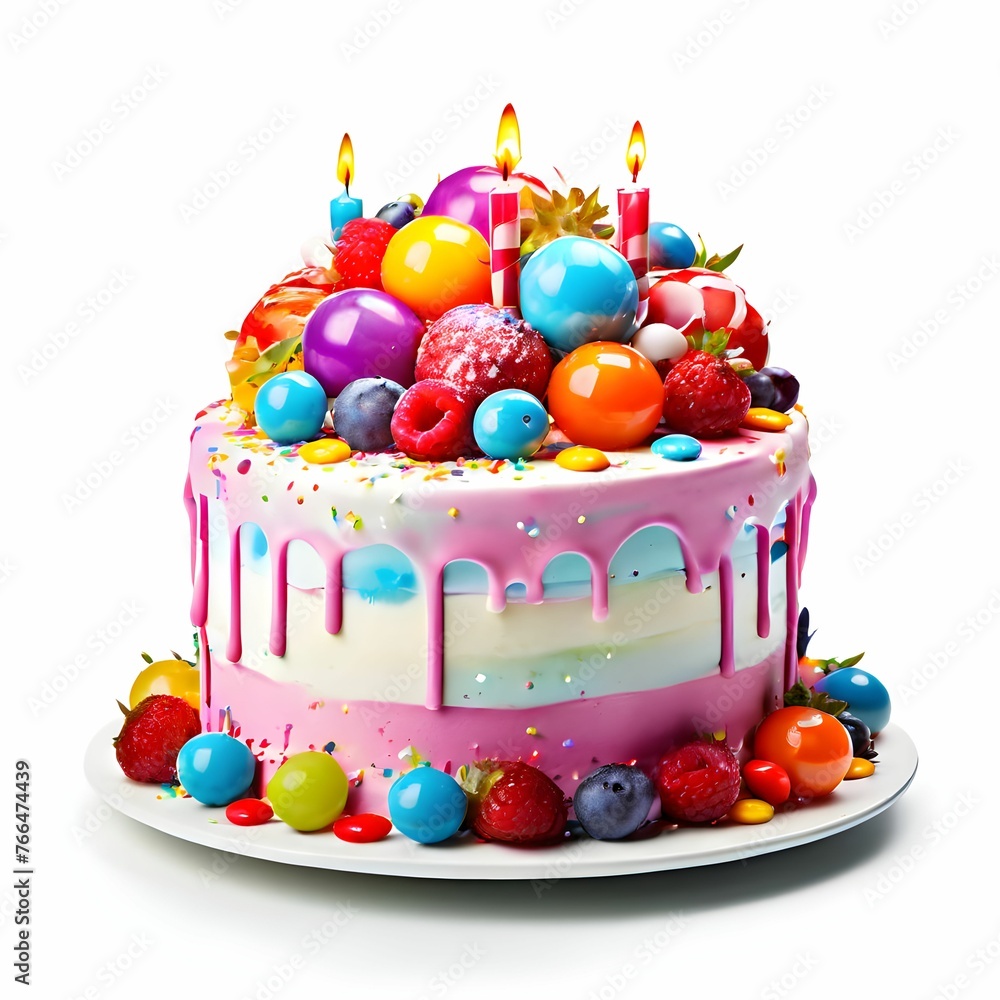 Cake Design, multicolor cake nice design with sugar flowers, birthday ...