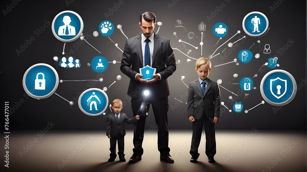 A Businessman Taking Up Protection Icons, Signifying a Secure and ...