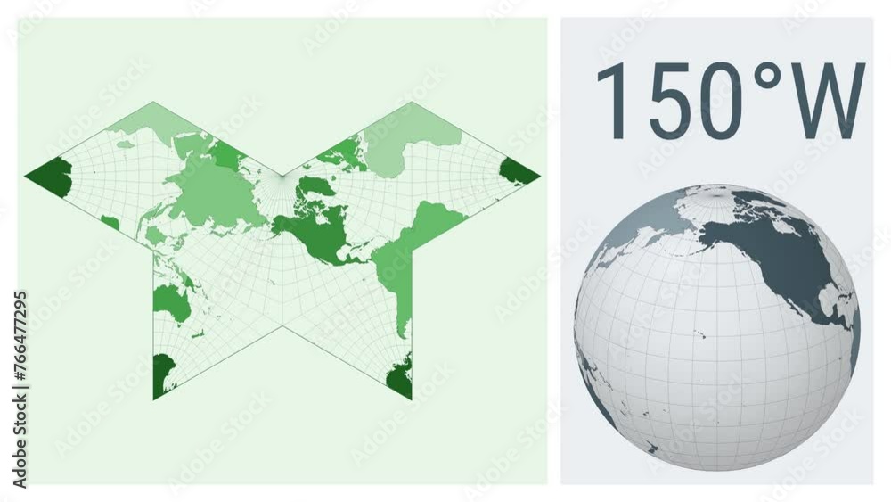 World Map Animation. Gnomonic butterfly projection. Colored continents ...