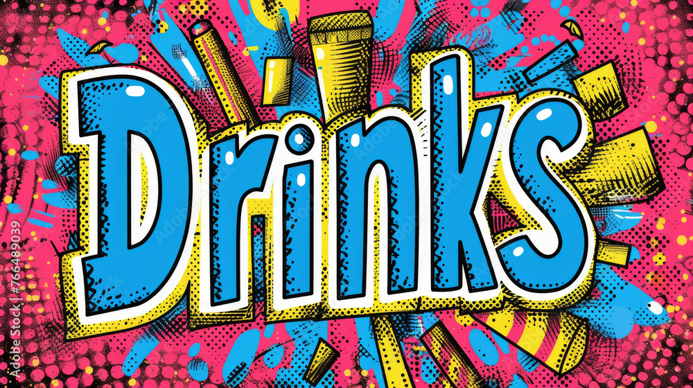The image features a single colored background with the word "Drinks ...