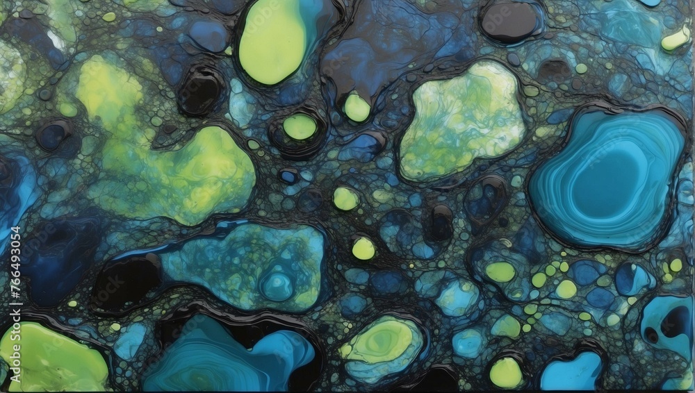 This dramatic abstract art piece is dark with striking neon yellow ...